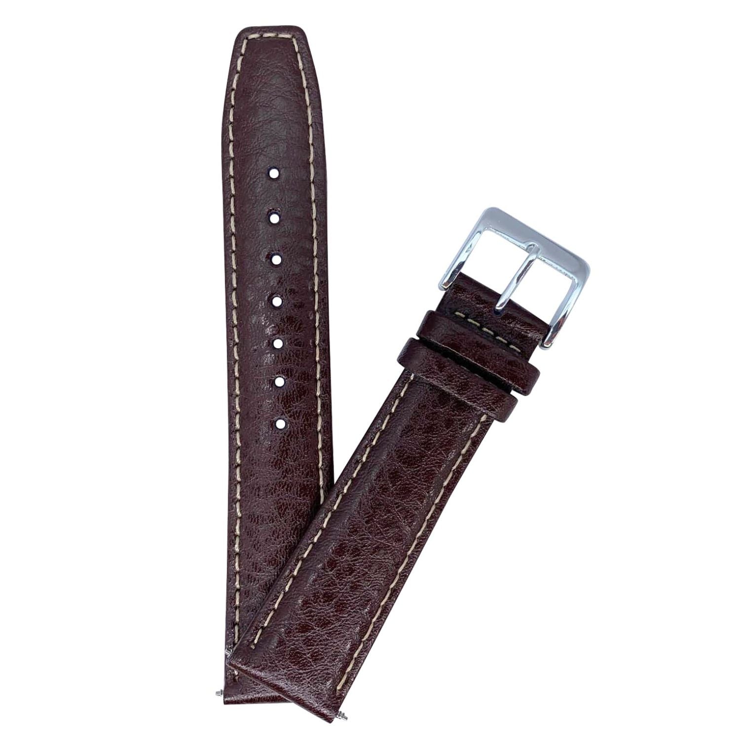 Buffalo Grain Genuine Leather Watch Strap - Dark Brown