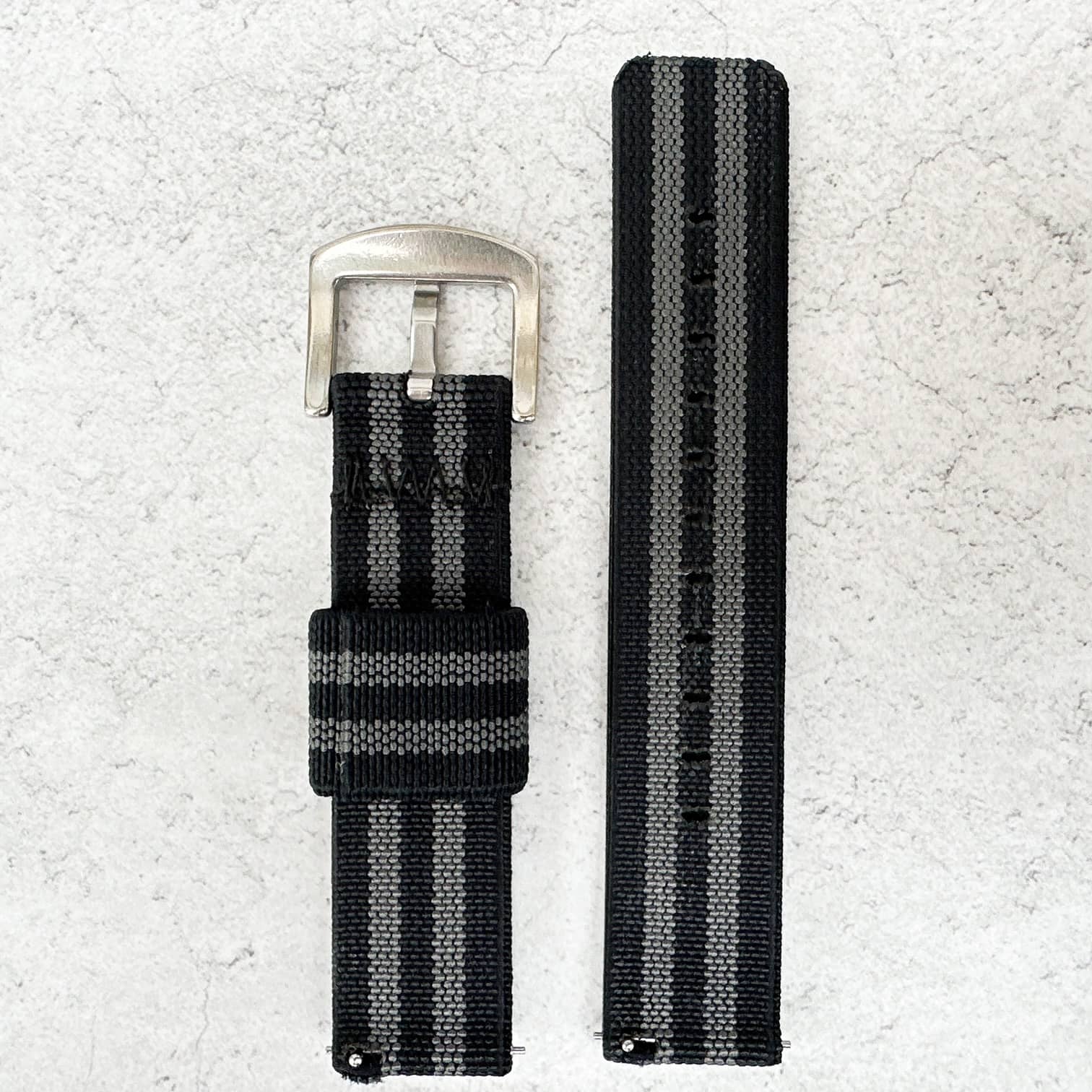 Elastic Nylon Two Piece Bond Watch Strap - Black / Grey