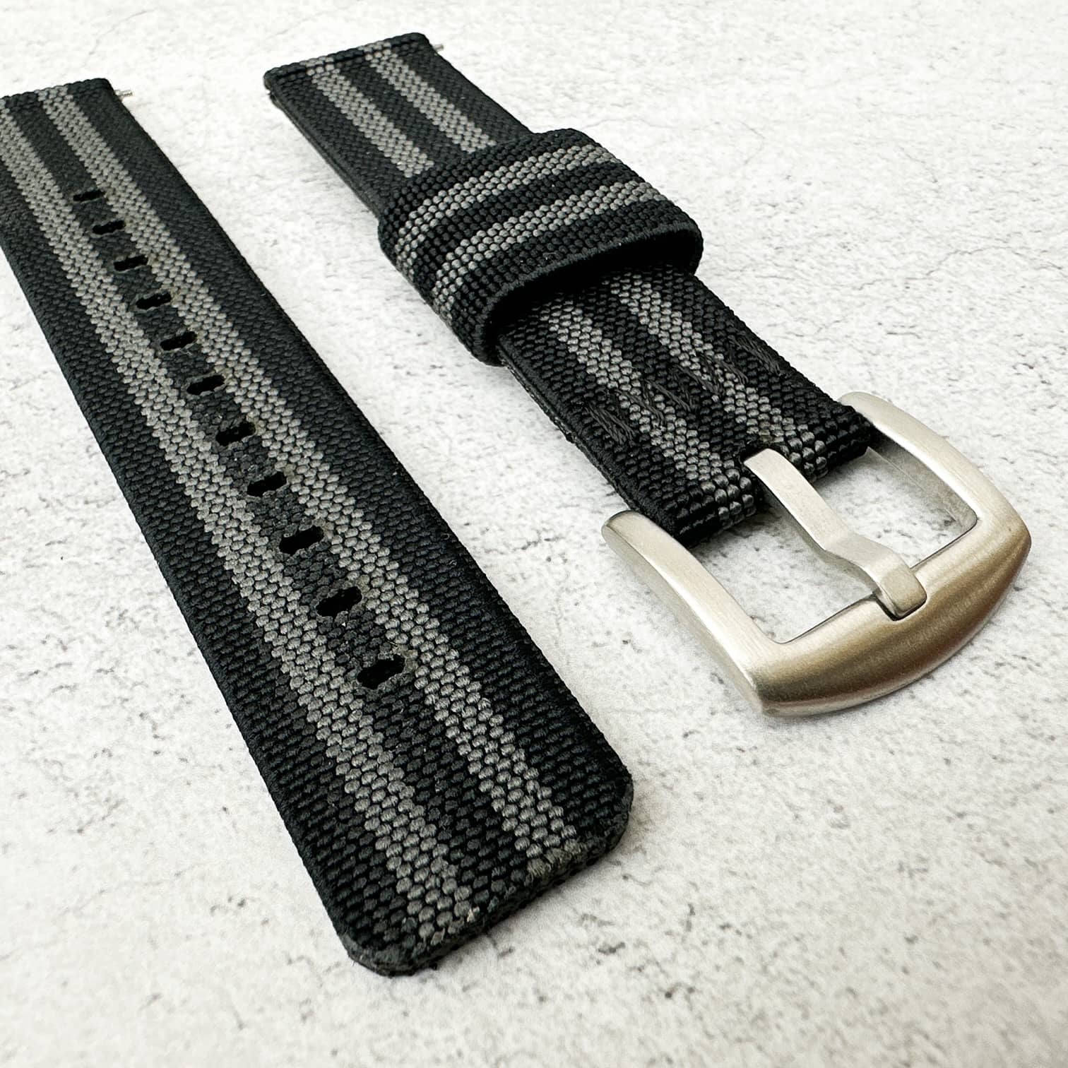 Elastic Nylon Two Piece Bond Watch Strap - Black / Grey