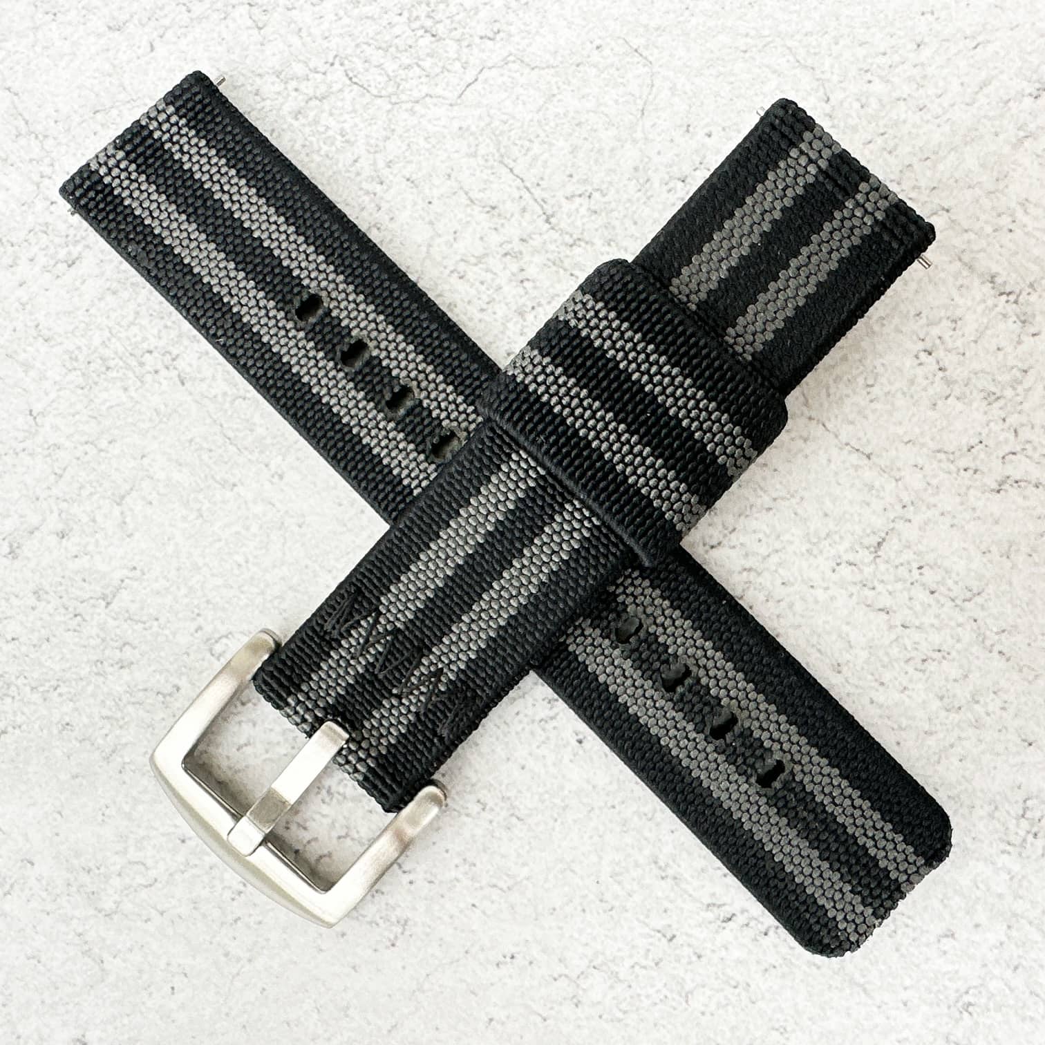 Elastic Nylon Two Piece Bond Watch Strap - Black / Grey