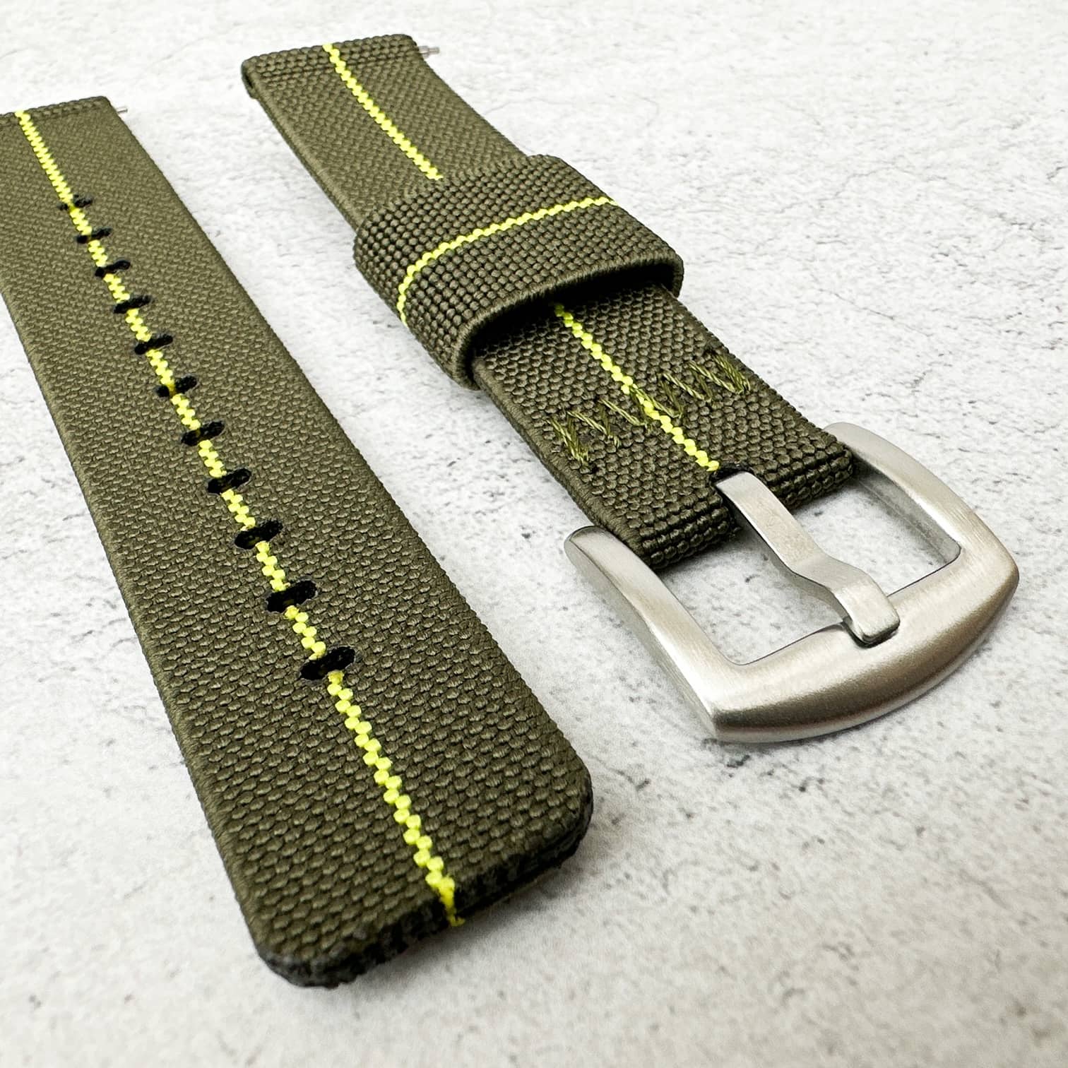 Elastic Nylon Two Piece Watch Strap - Green / Yellow