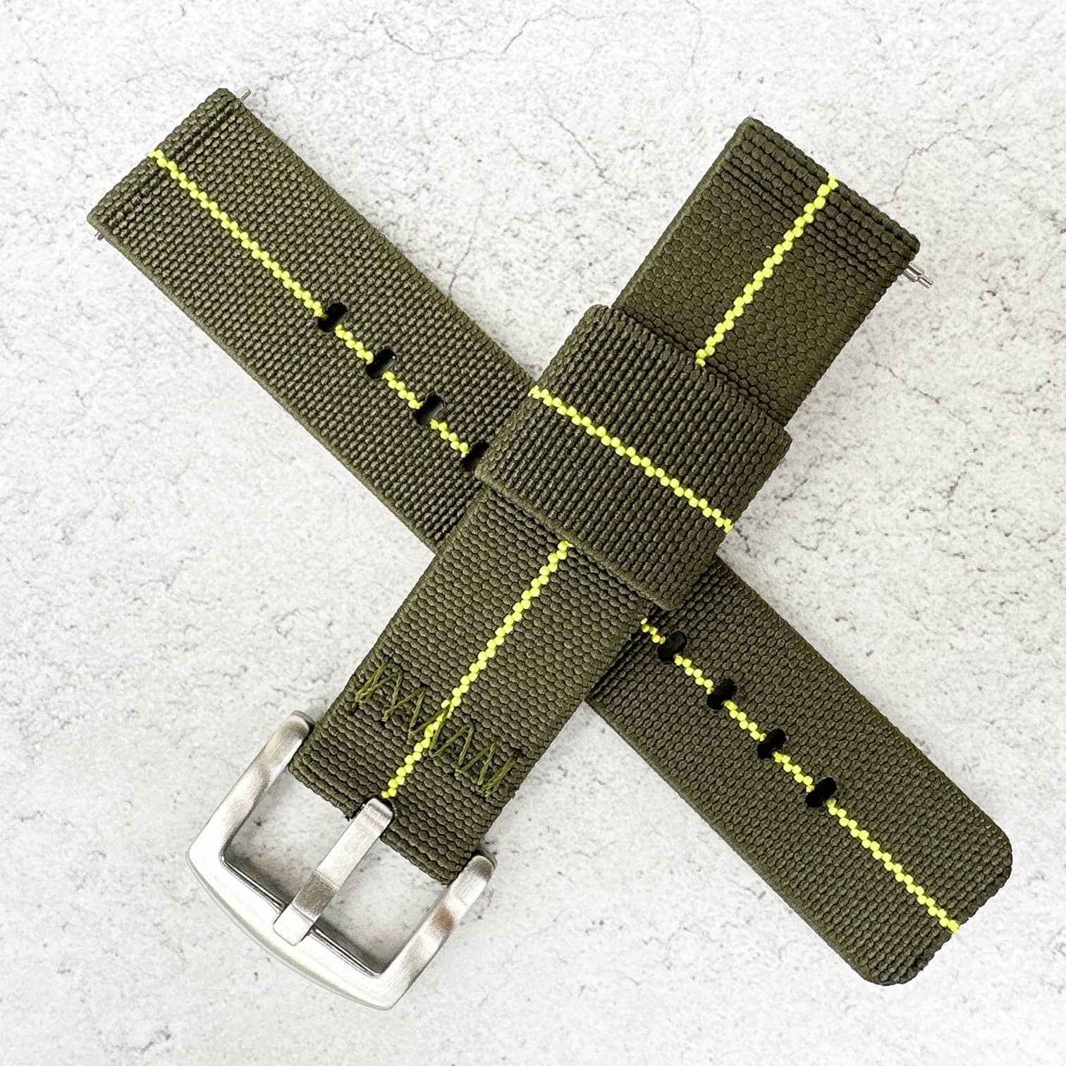 Elastic Nylon Two Piece Watch Strap - Green / Yellow