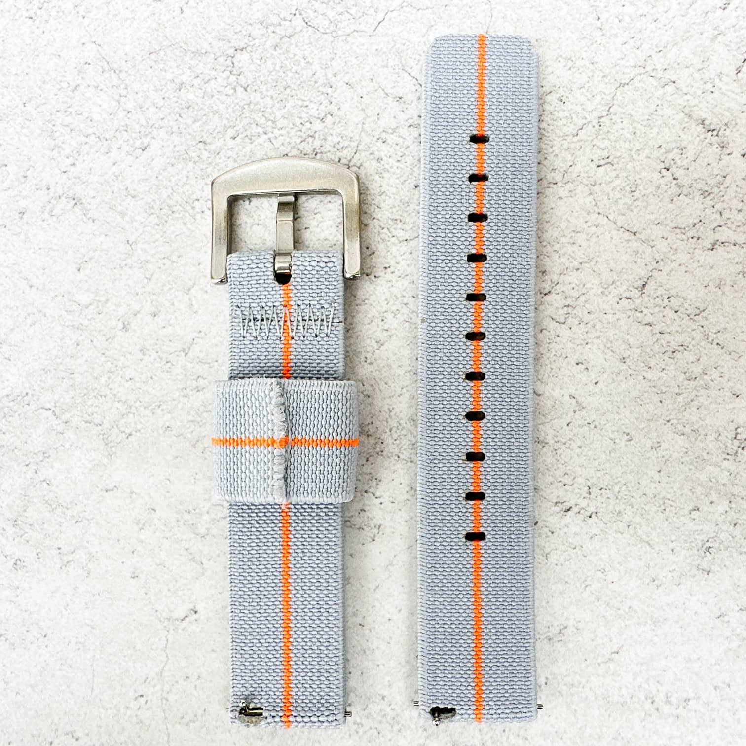 Elastic Nylon Two Piece Watch Strap - Grey / Orange
