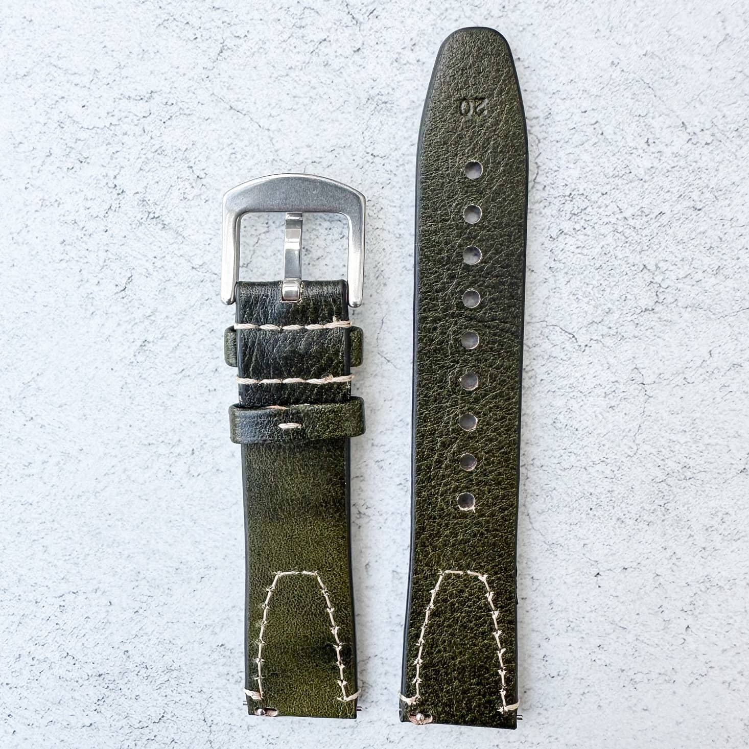 Genuine Leather Premium Vintage Style Watch Strap - Green