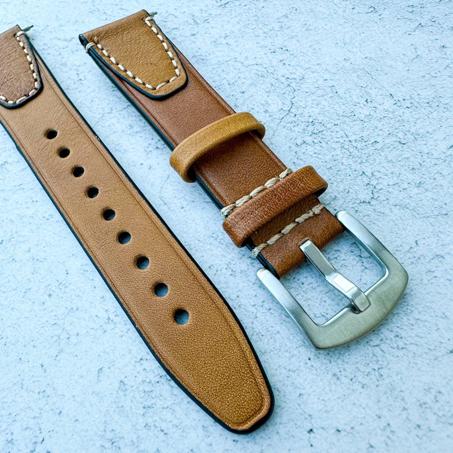 Genuine Leather Vintage Style Watch Strap - Light Brown