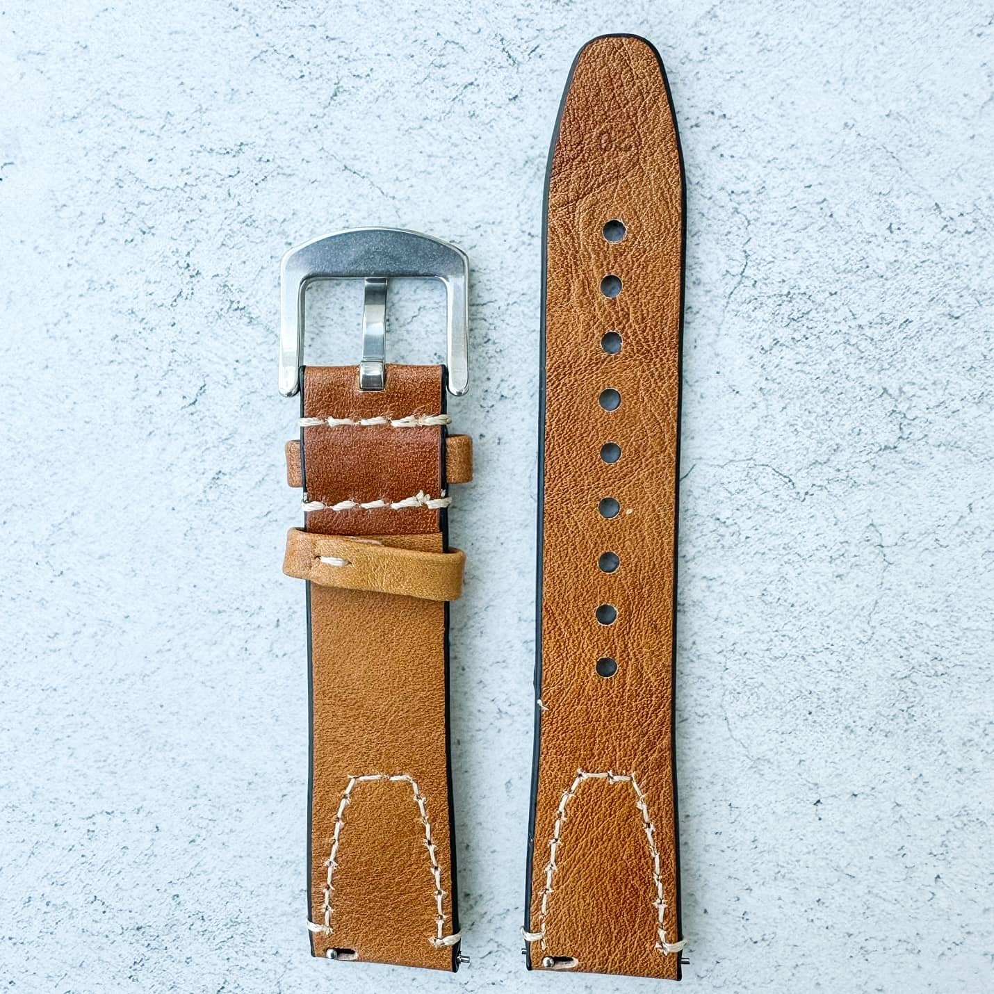Genuine Leather Vintage Style Watch Strap - Light Brown