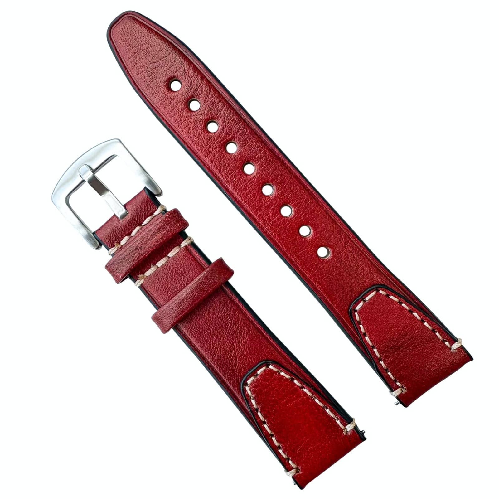 Genuine Leather Premium Vintage Style Watch Strap - Red