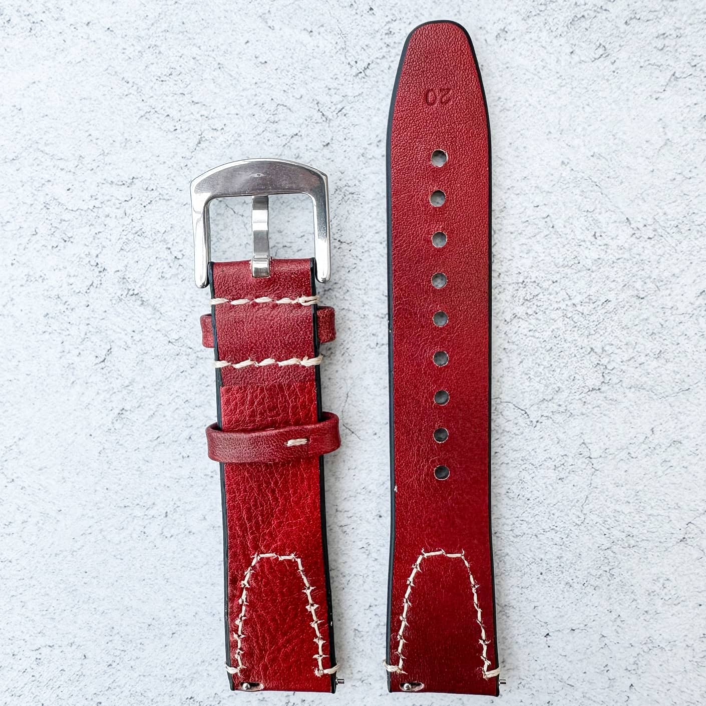 Genuine Leather Premium Vintage Style Watch Strap - Red
