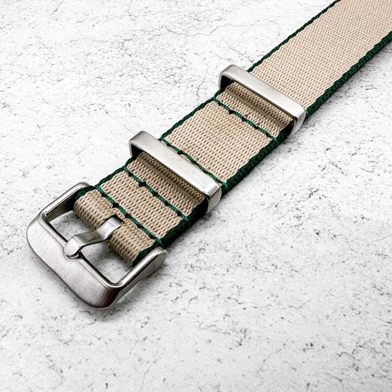 Herringbone NATO Military Watch Strap - Beige / Green