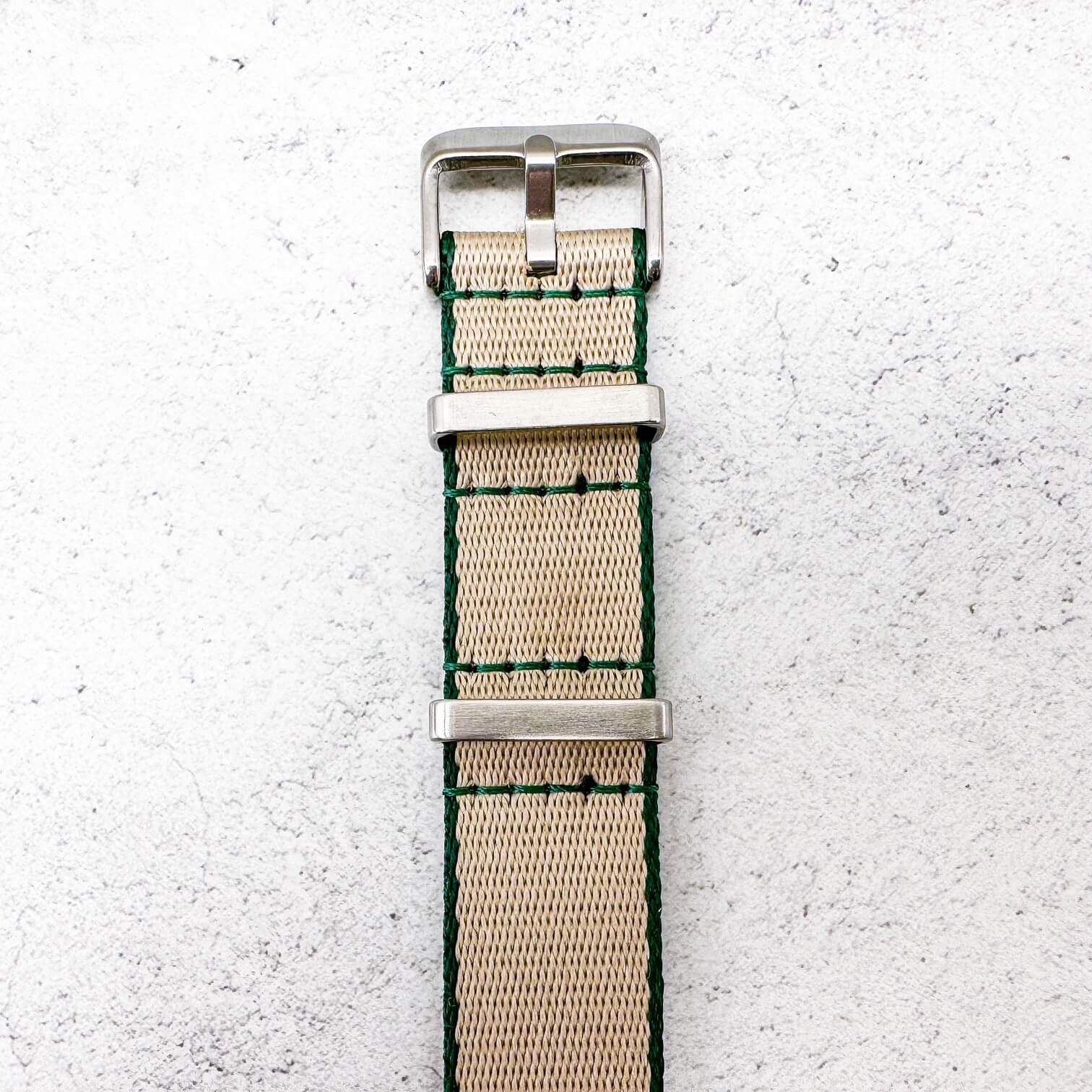 Herringbone NATO Military Watch Strap - Beige / Green
