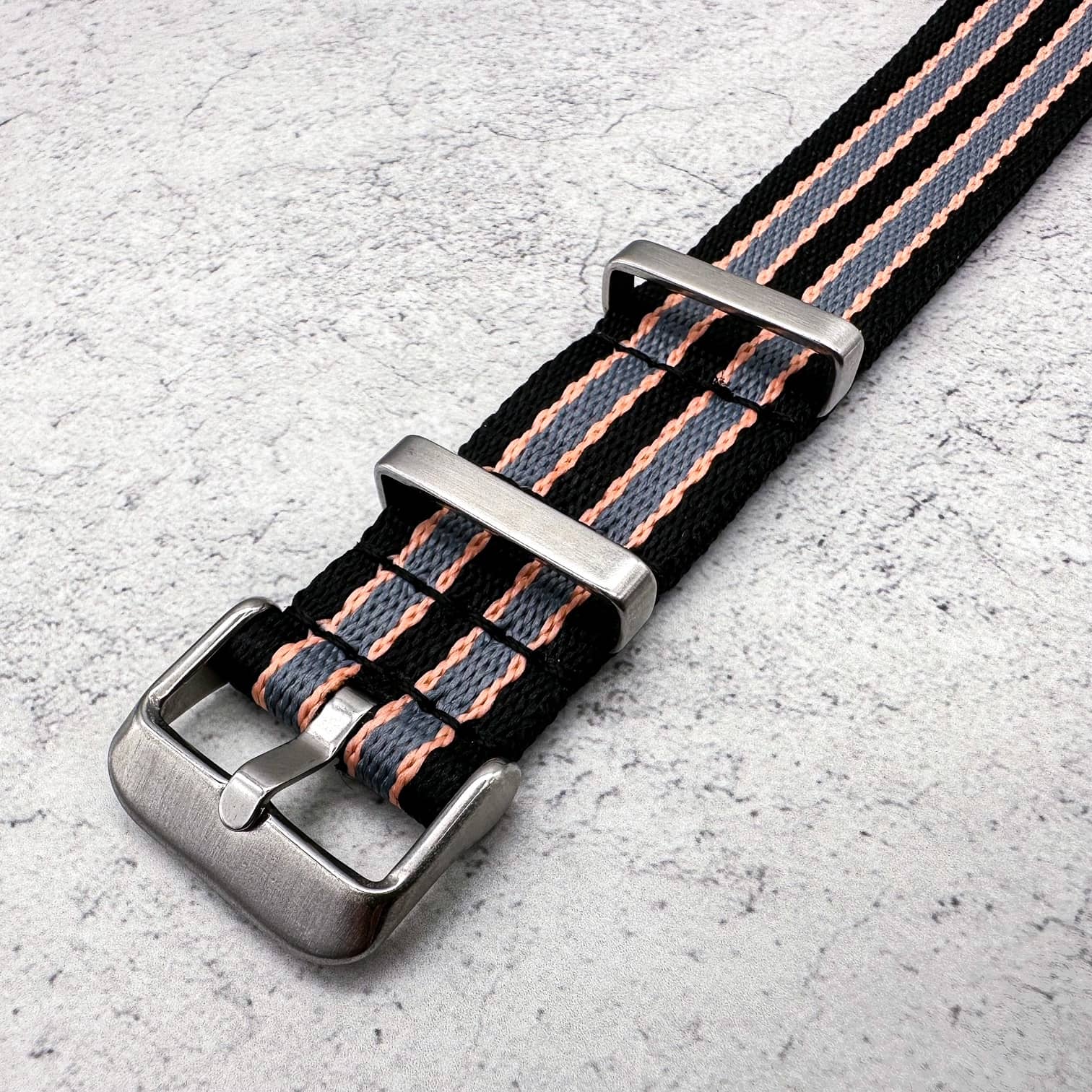 Herringbone Bond NATO Watch Strap - Black / Grey / Peach
