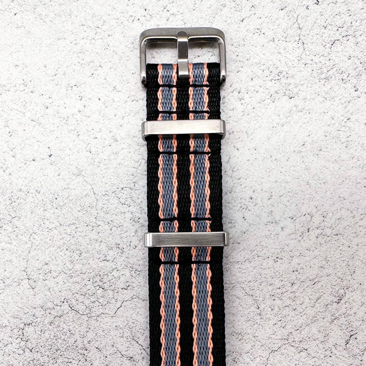 Herringbone Bond NATO Watch Strap - Black / Grey / Peach