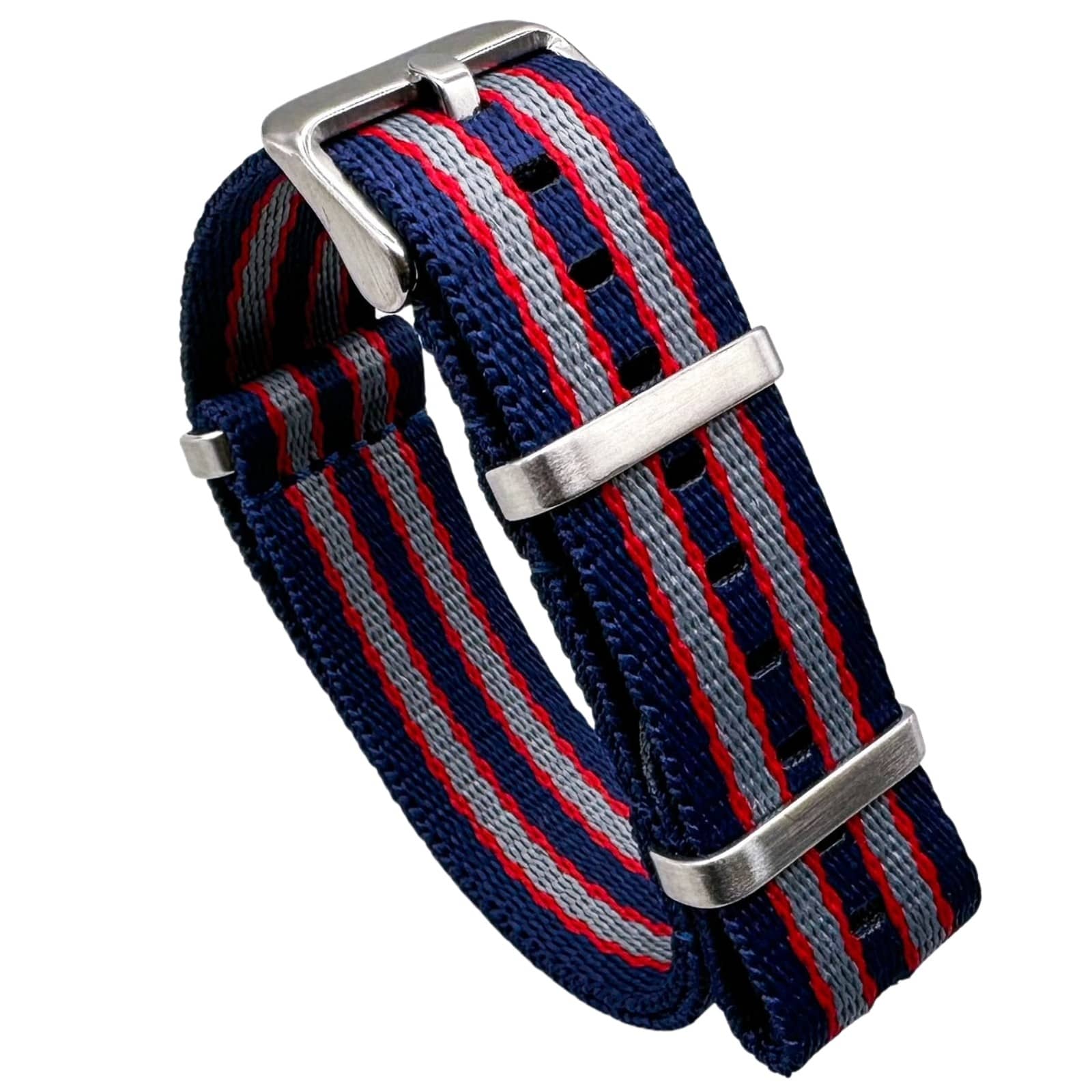 Herringbone NATO Military Watch Strap - Blue / Grey / Red