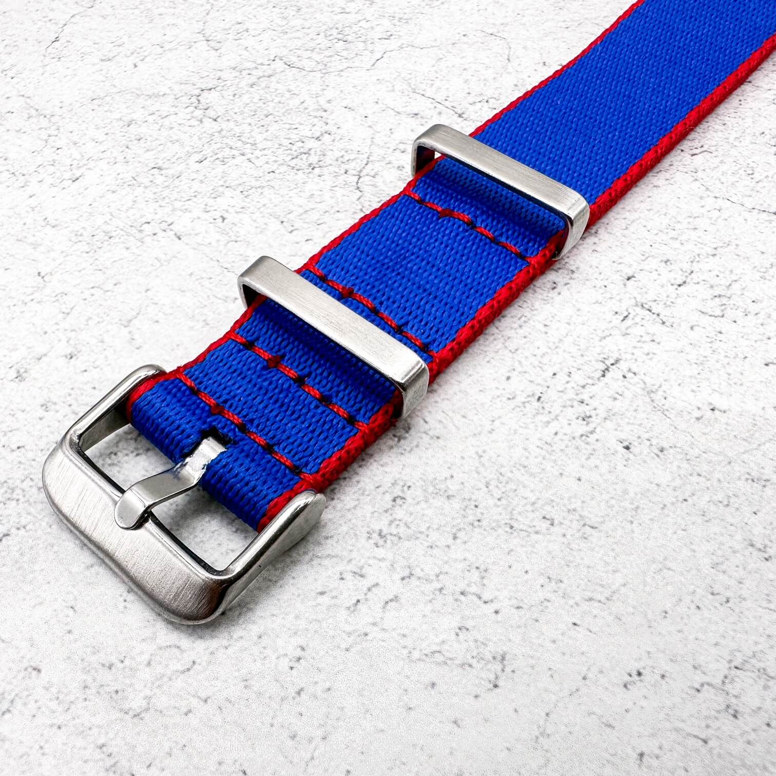 Herringbone NATO Military Watch Strap - Blue / Red