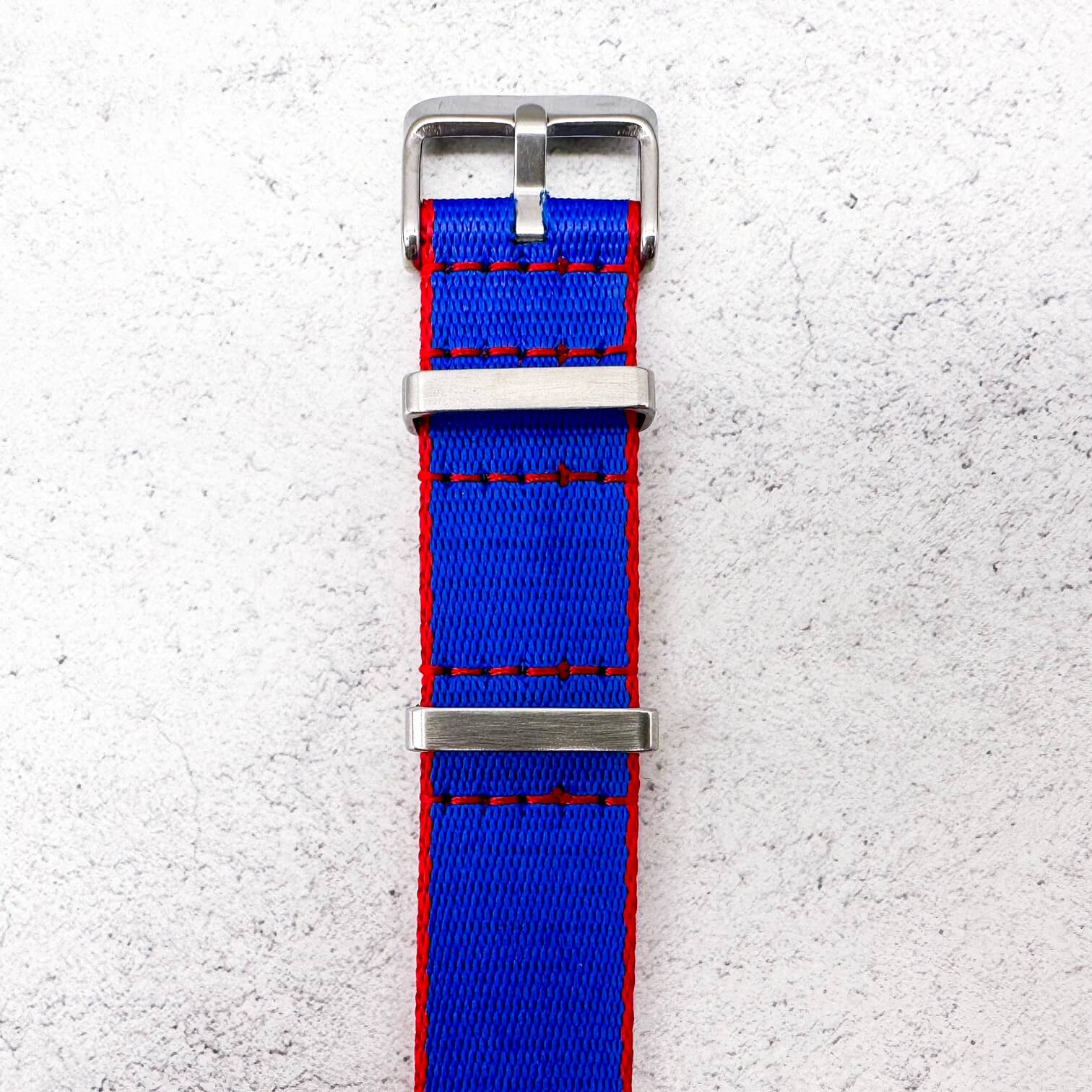Herringbone NATO Military Watch Strap - Blue / Red