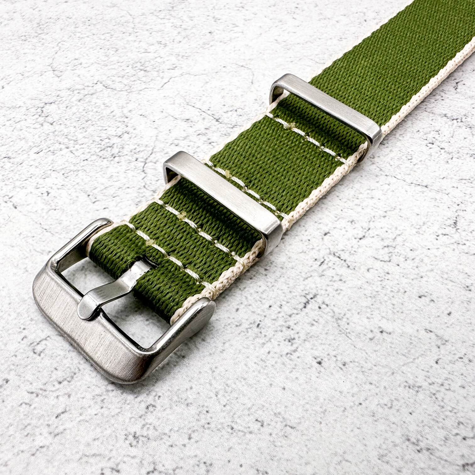 Herringbone NATO Military Watch Strap - Green / Beige