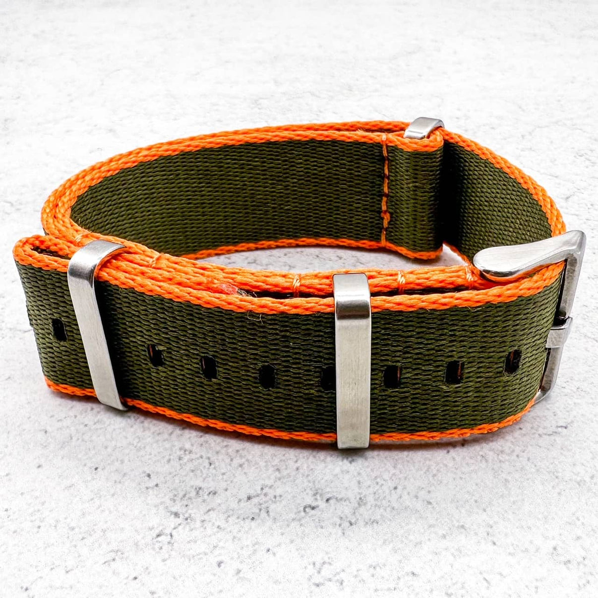 Herringbone NATO Military Watch Strap - Green / Orange – The Thrifty ...