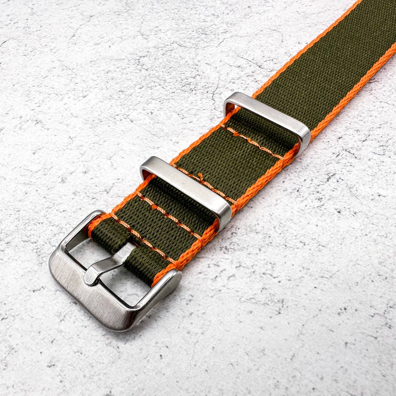 Herringbone NATO Military Watch Strap - Green / Orange