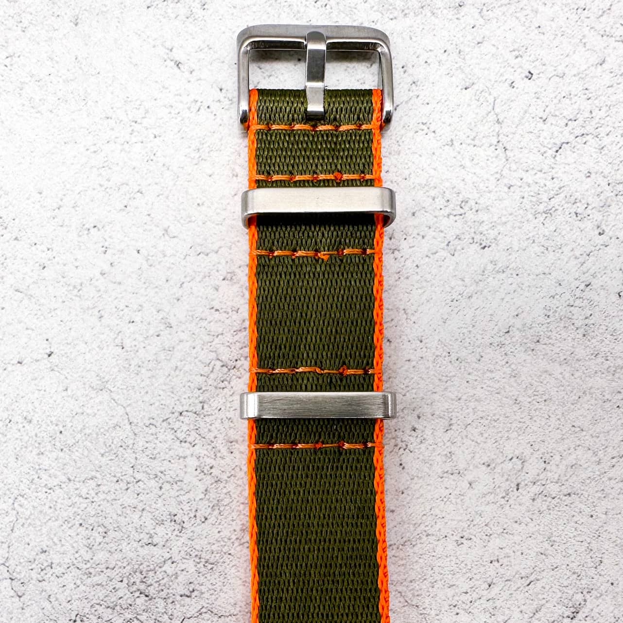 Herringbone NATO Military Watch Strap - Green / Orange