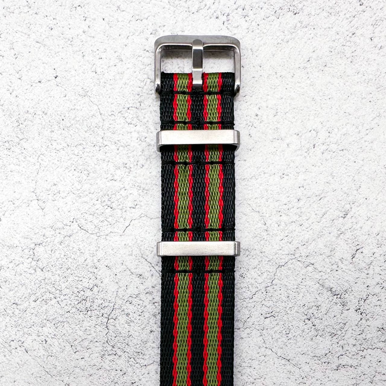 Herringbone Bond NATO Watch Strap - Green / Red / Black