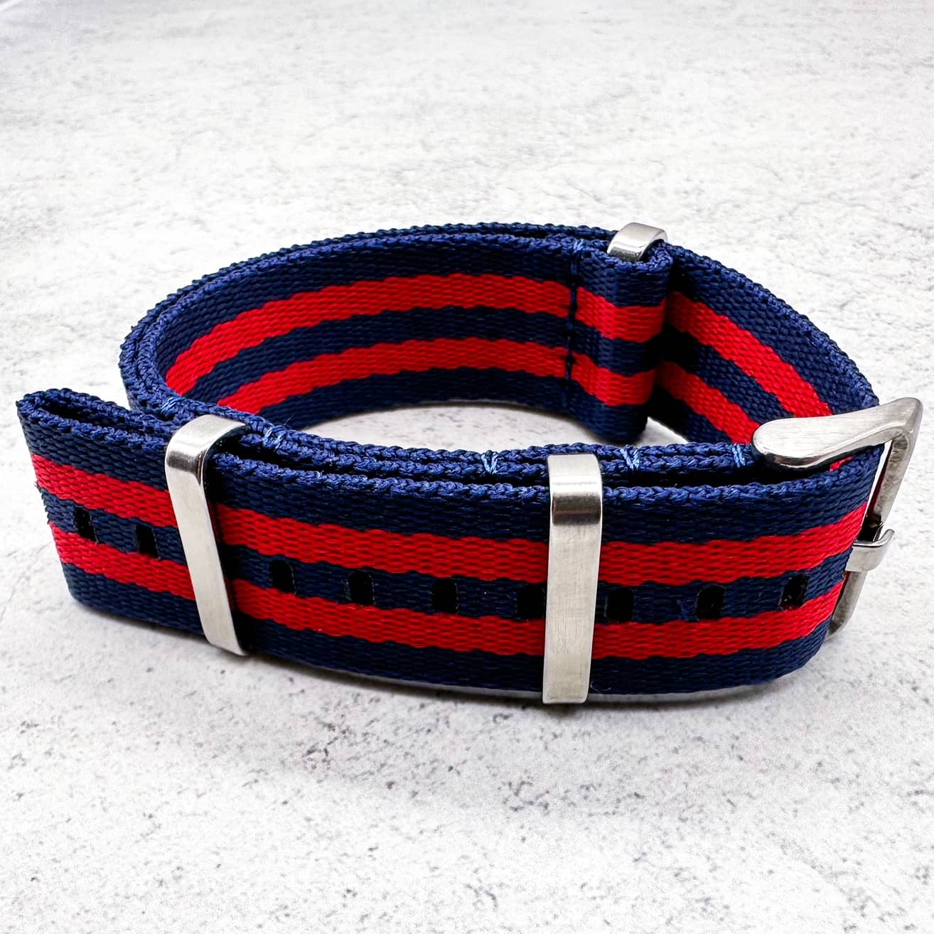 Herringbone NATO Military Watch Strap - Navy Blue / Red
