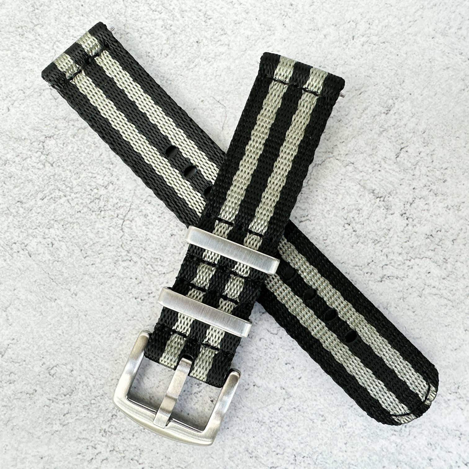 Military Style Nylon Bond Watch Strap - Black / Grey