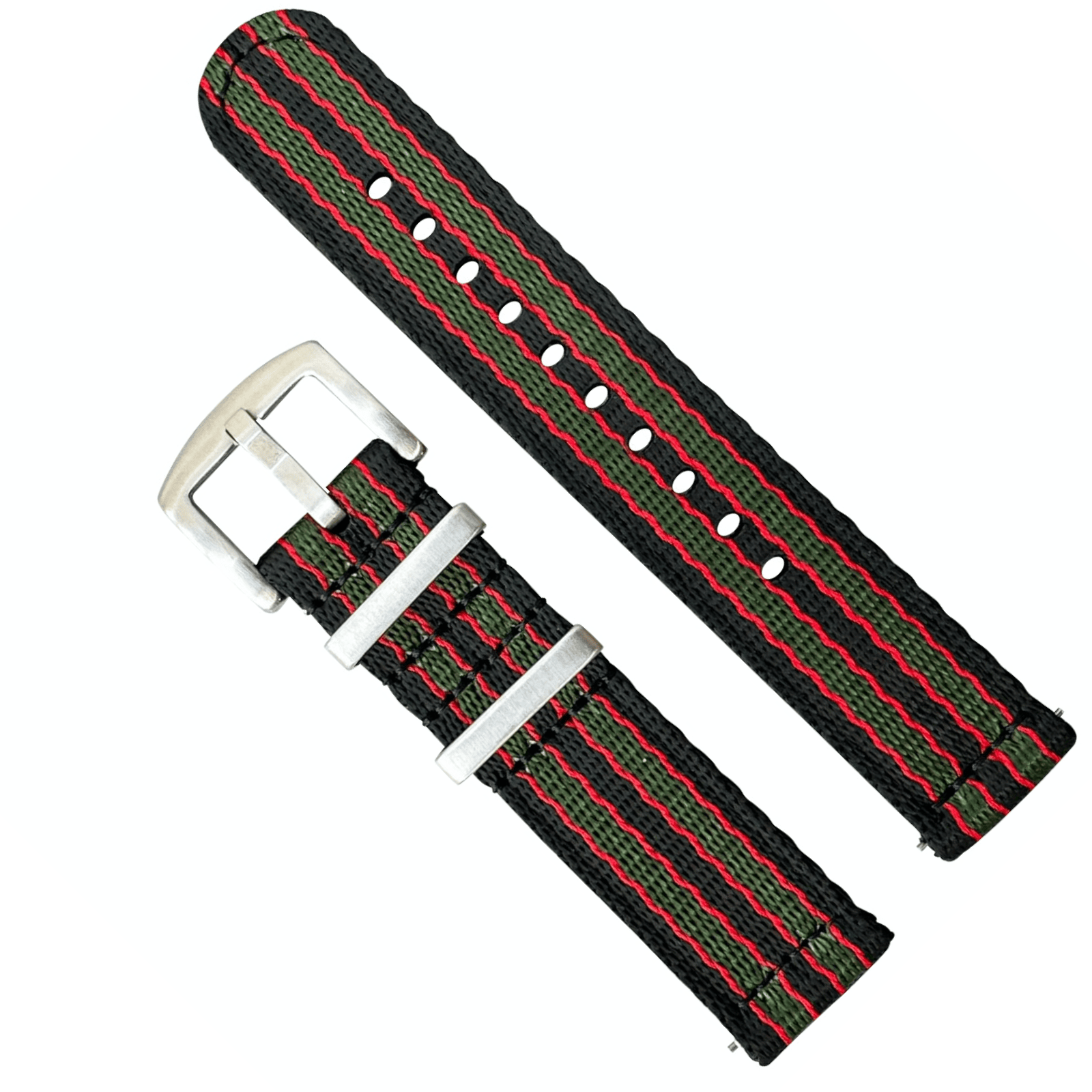 Military Style Nylon Bond Watch Strap - Black / Red / Green