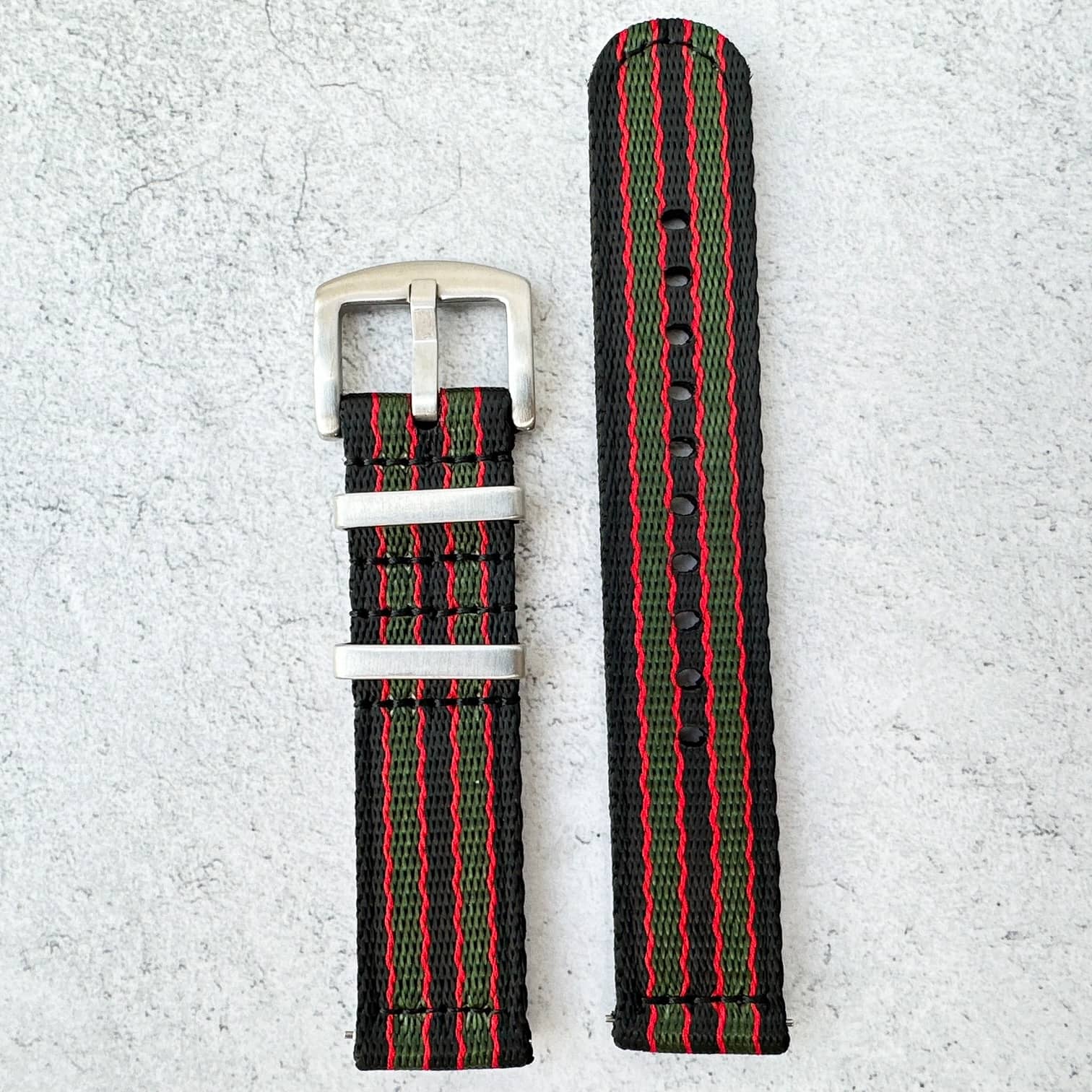 Military Style Nylon Bond Watch Strap - Black / Red / Green