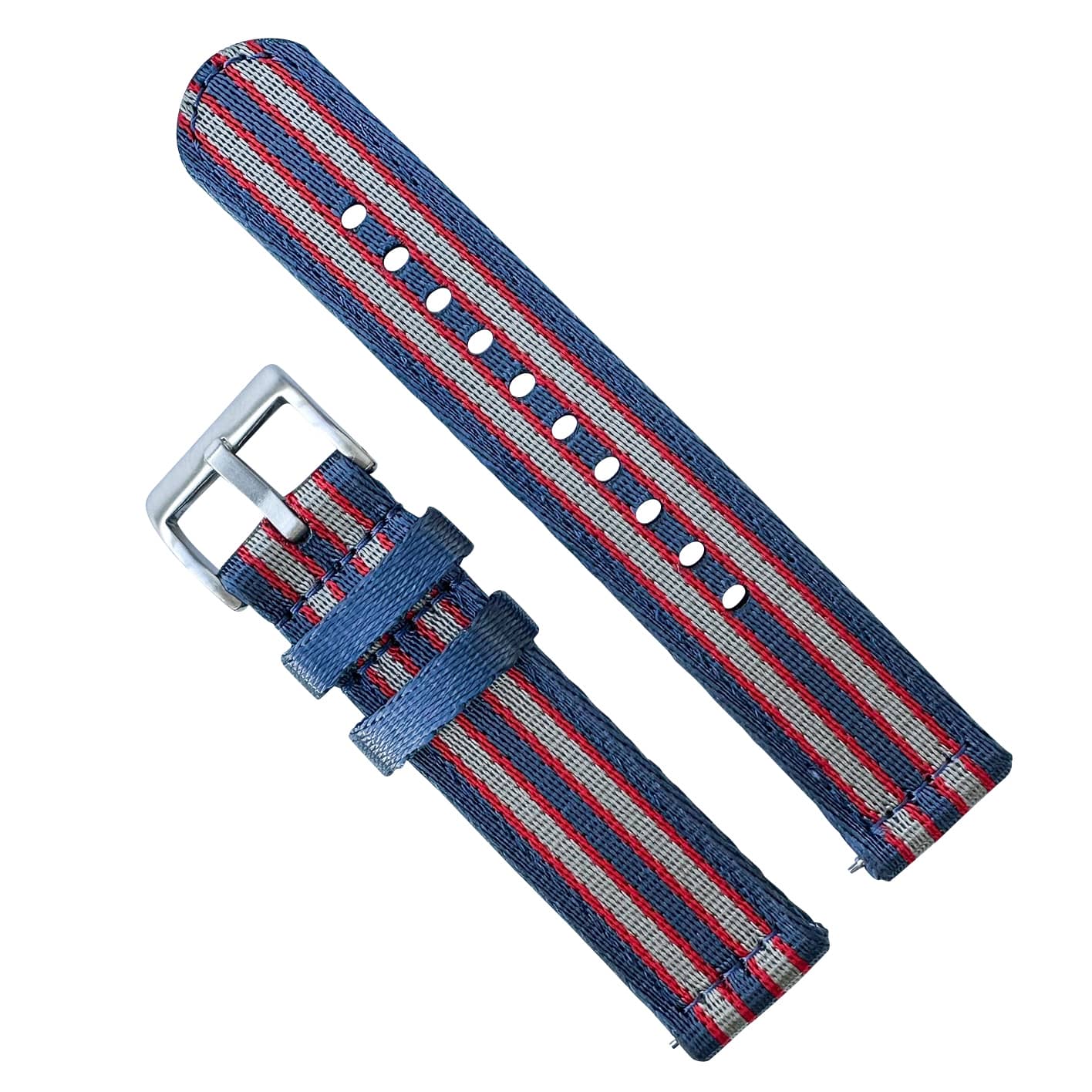 Military Style Two Piece Watch Strap - Blue / Red / Grey