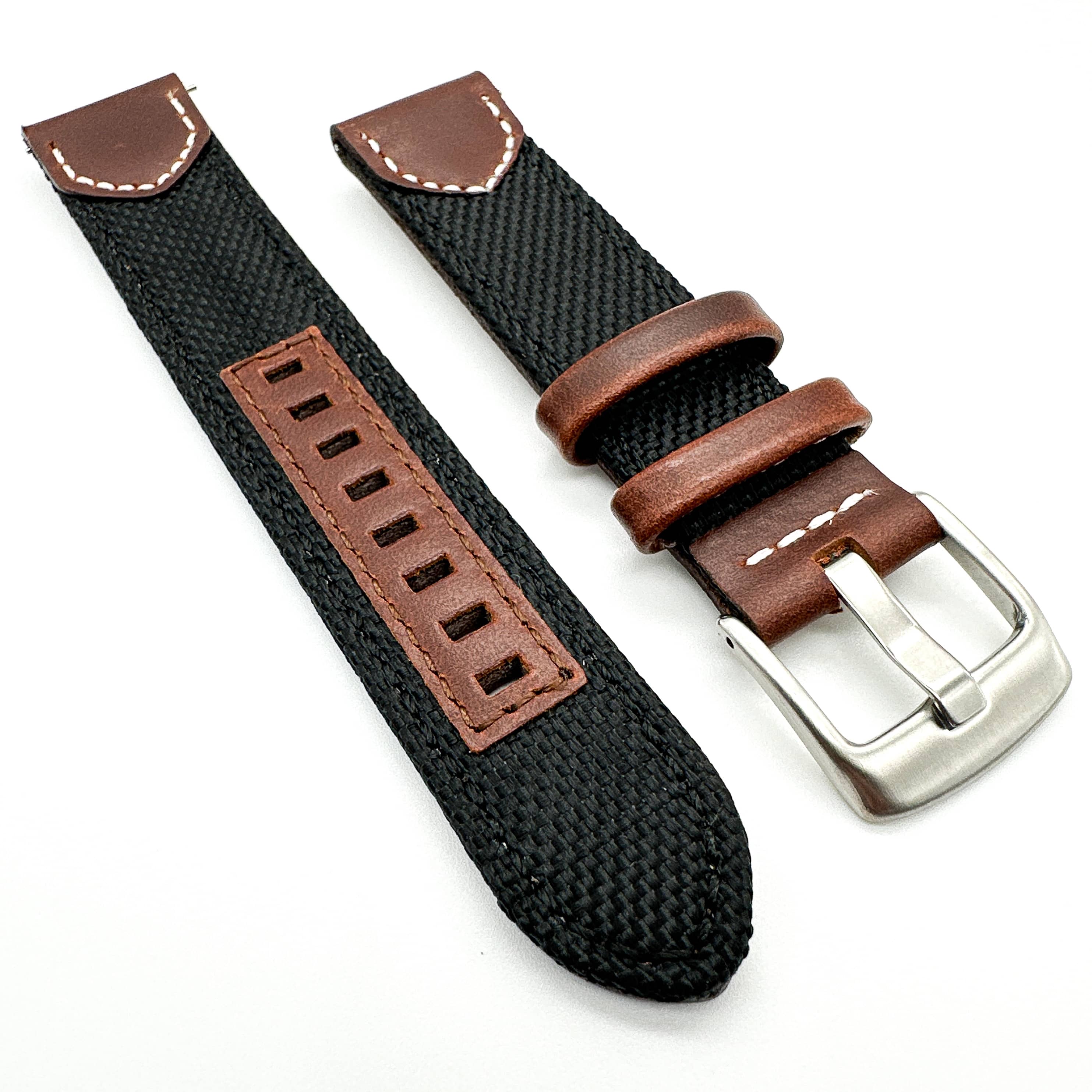 Sailcloth Nylon Leather Hybrid Watch Strap - Black