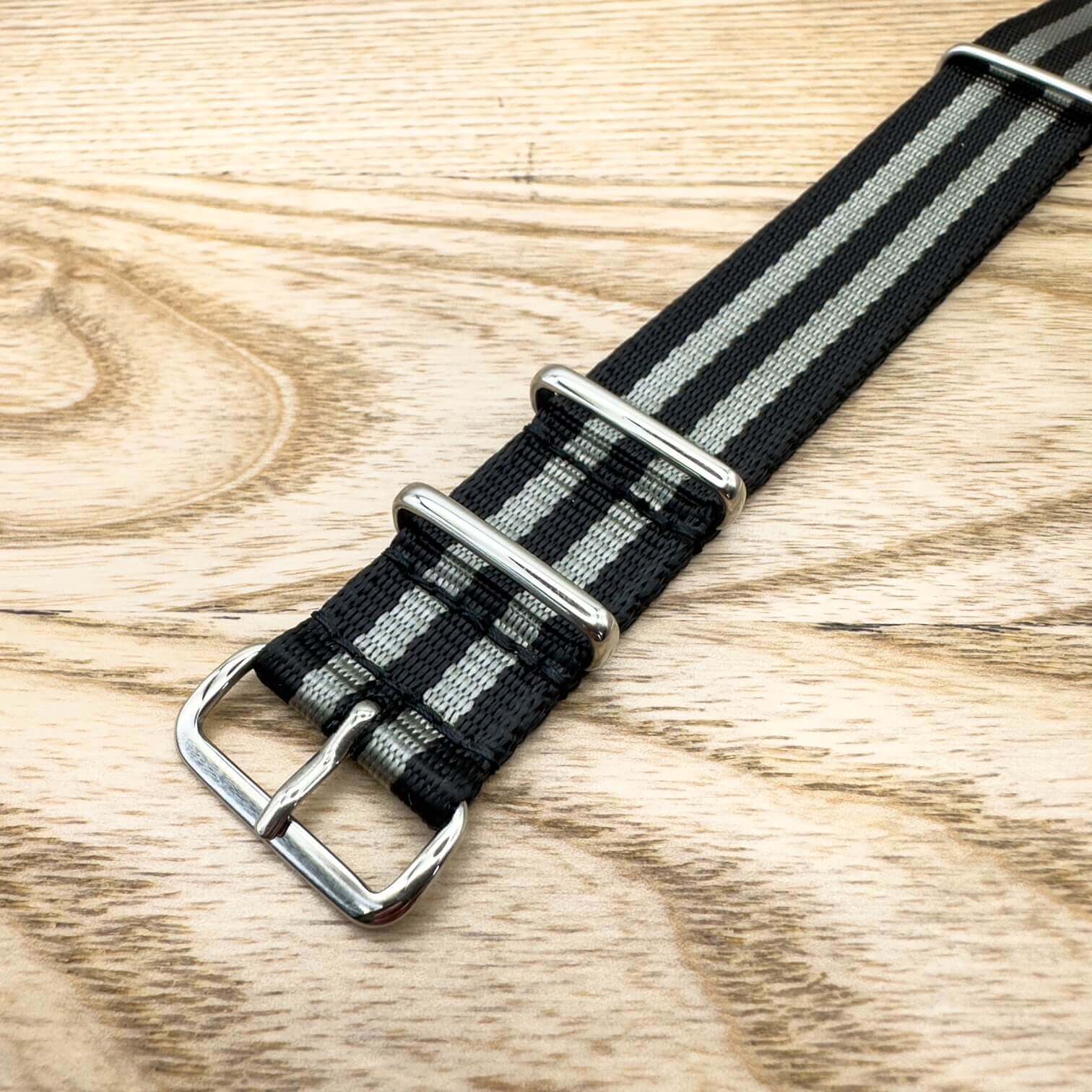 Seatbelt NATO Military Style Watch Strap - Black / Grey