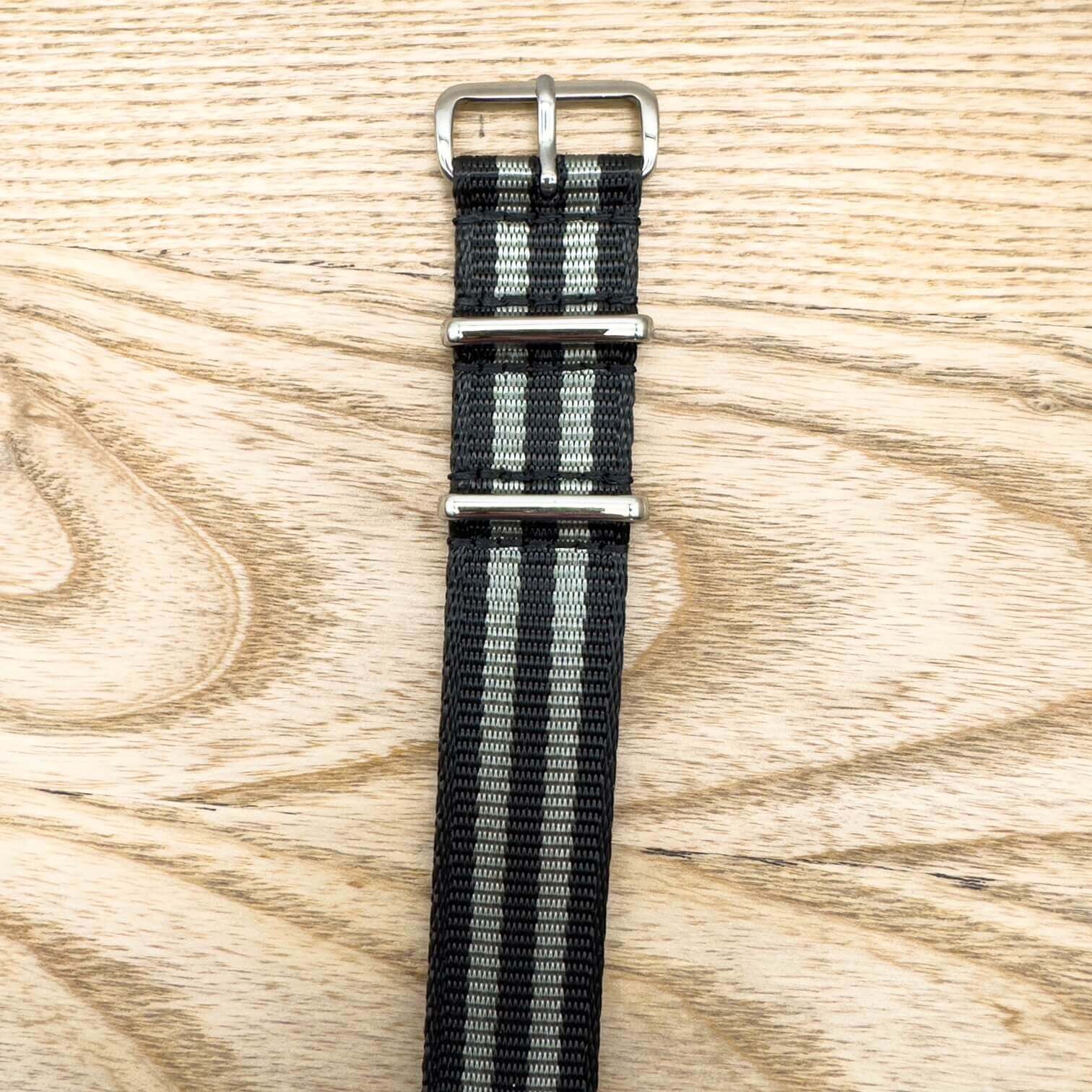 Seatbelt NATO Military Style Watch Strap - Black / Grey