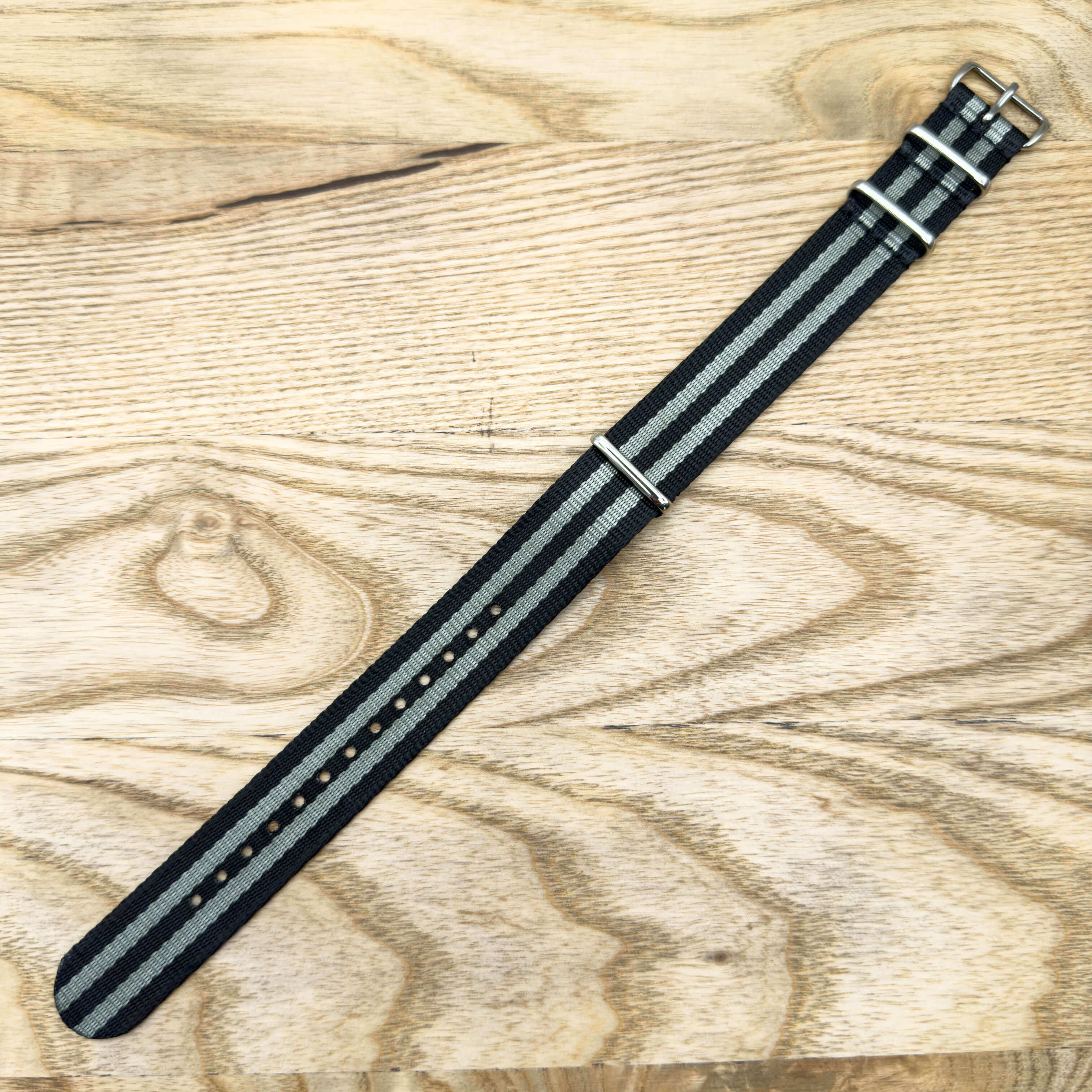 Seatbelt NATO Military Style Watch Strap - Black / Grey