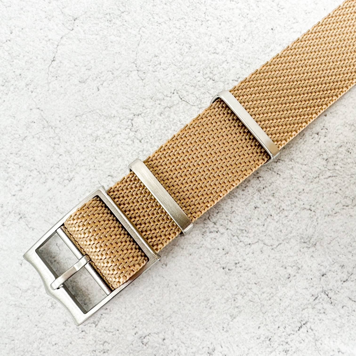 Twill Woven Nylon Single Pass Watch Strap - Beige