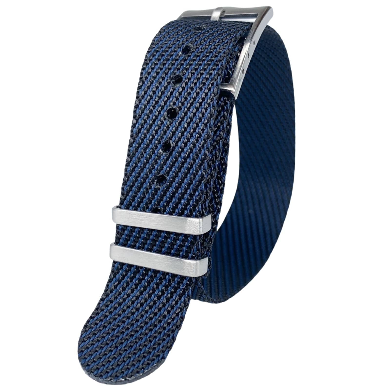 Twill Woven Nylon Single Pass Watch Strap - Dark Blue